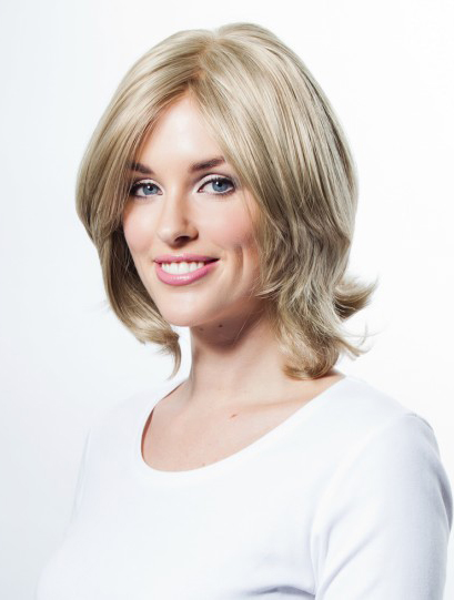 Mono Top Wig, Shoulder Length Layered 12" Wavy Blonde Medium Wigs